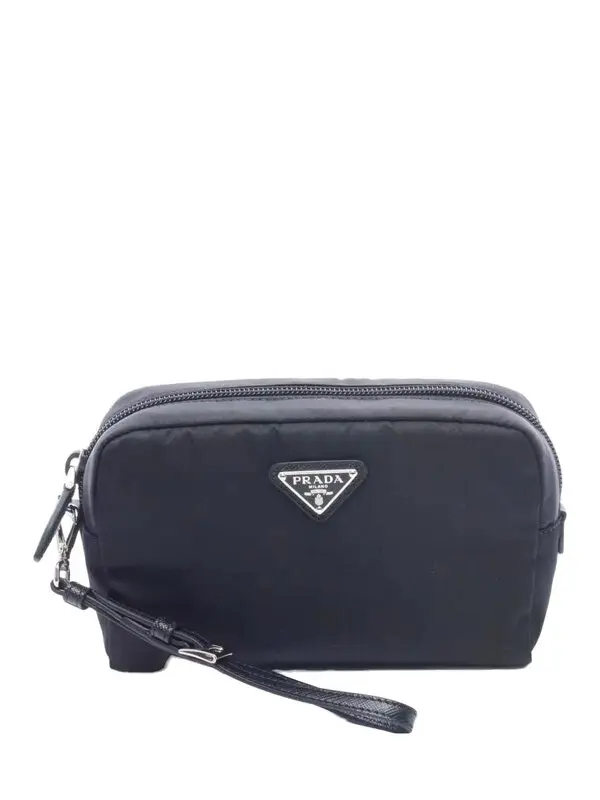Prada Re-nylon Logo Plaque Pouch - Black