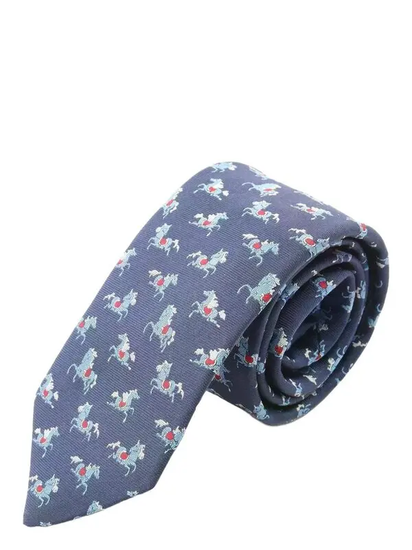 Hermès Silk Horse Pattern Tie - Blue