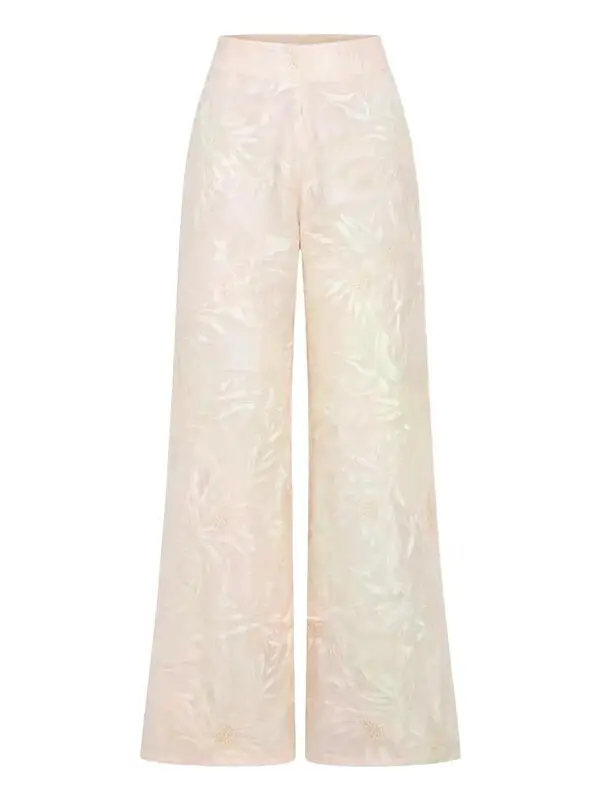 Azulu Emiko Floral Print Wide Leg Trousers - Neutrals