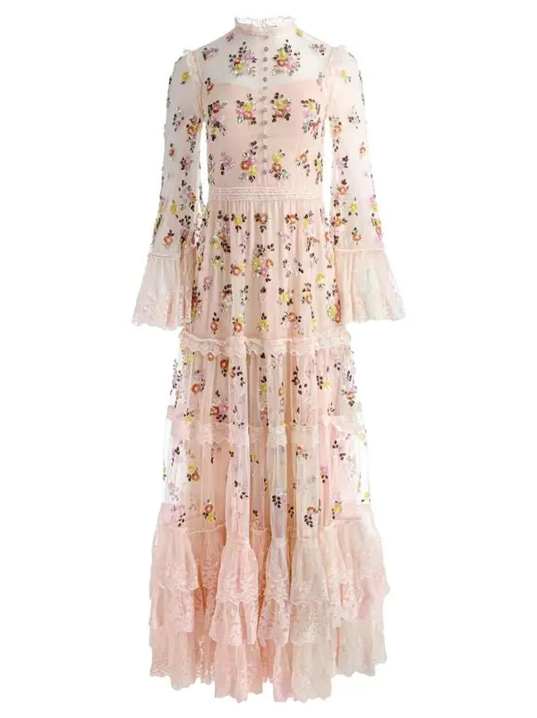 Alice + Olivia Allegra Ruffled Lace-trim Maxi Dress - Pink