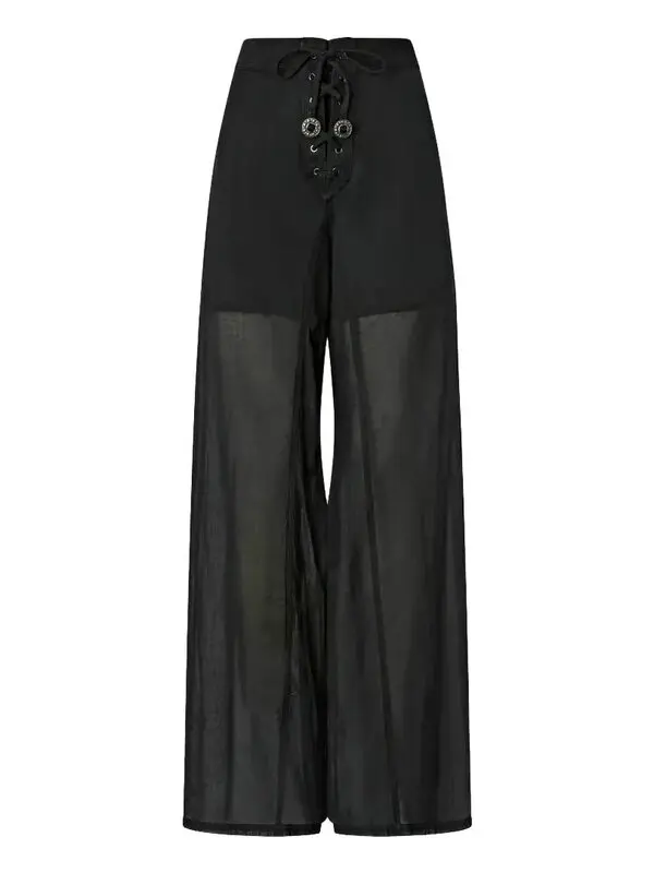 Pinko Sheer Lace-up Wide-leg Trousers - Black