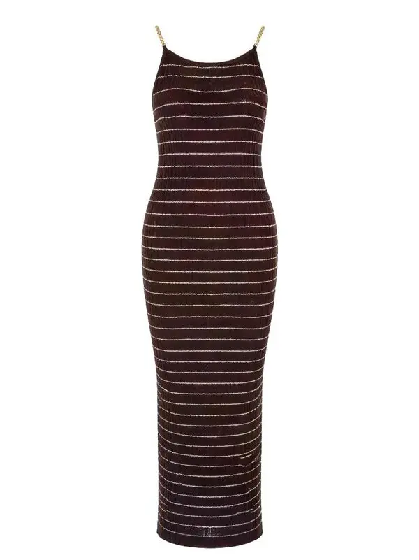 Elisabetta Franchi Stripe Pattern Chain-strap Maxi Dress - Brown