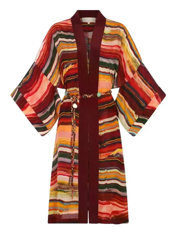 Carolina K Eden Striped Belted Kimono - Red