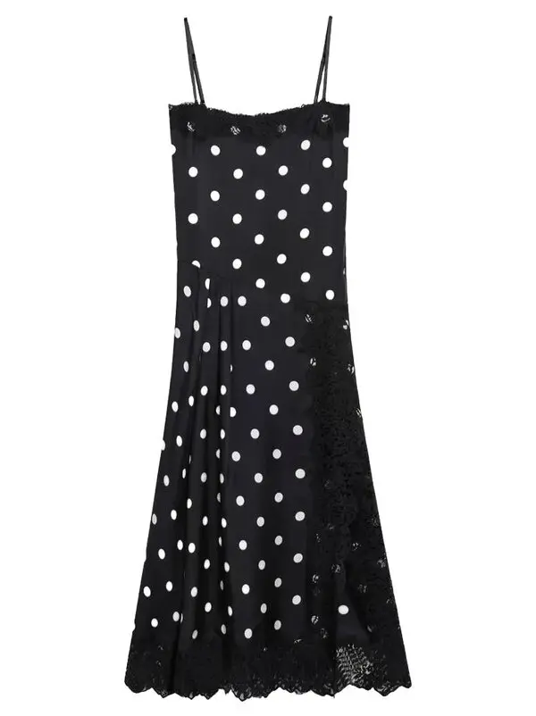 Sportmax Polka-dot Lace Trim Midi Dress - Black