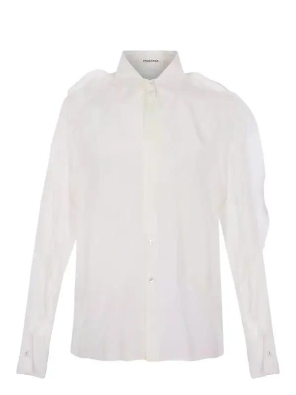 PHAEONIA Phaedonia Silk Ruffled Shoulder Shirt - White