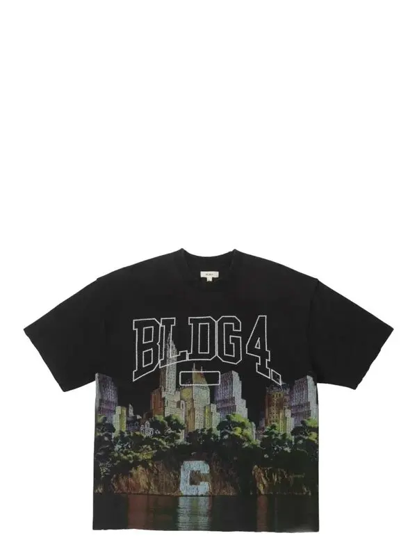 BLDG4 Graphic-print Distressed T-shirt - Black