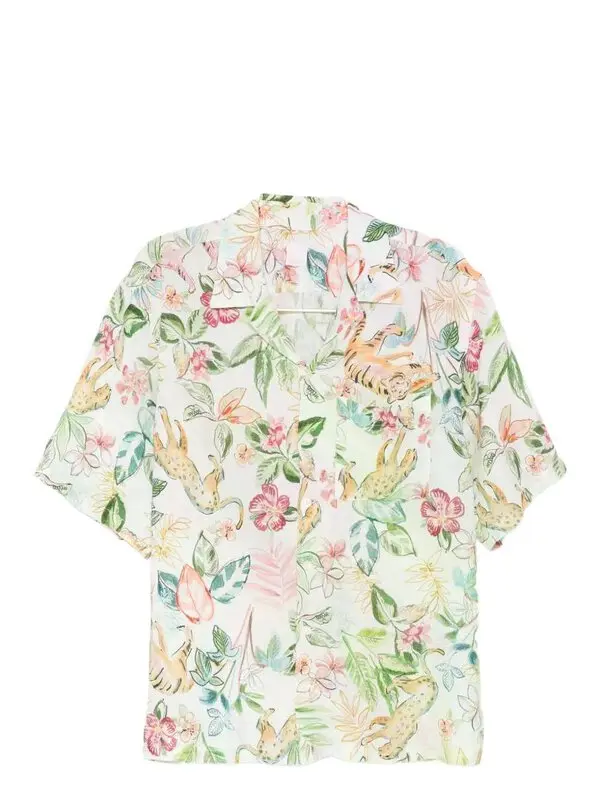 120% Lino Floral-print Shirt - Neutrals
