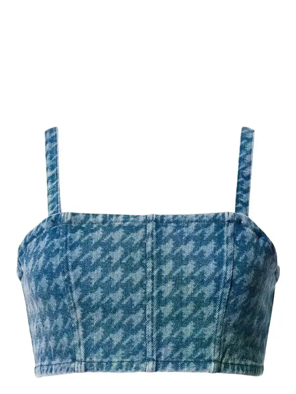 Perfect Moment Houndstooth Square Neck Sleeveless Cropped Top - Blue