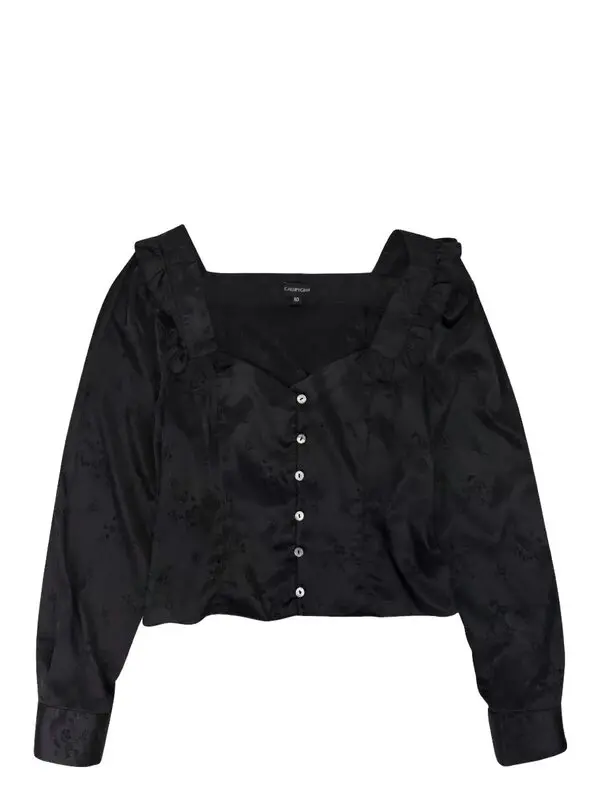 Callipygian Floral Jacquard Ruffled Blouse - Black