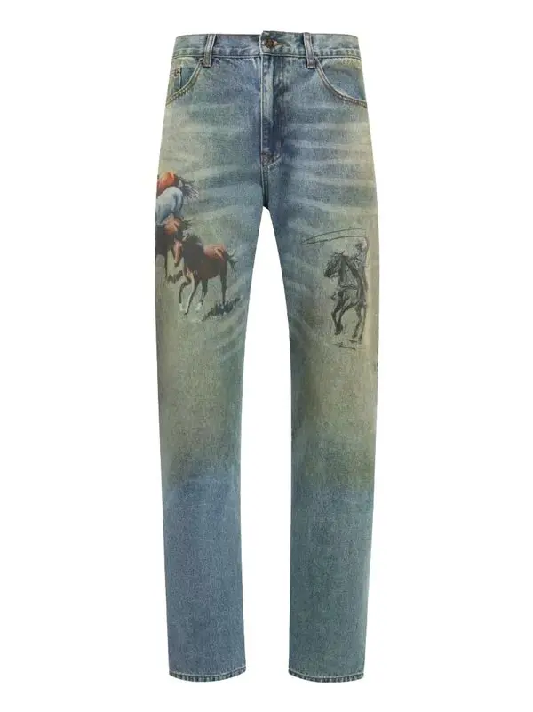 ONE OF THESE DAYS Graphic Print Straight-leg Jeans - Blue