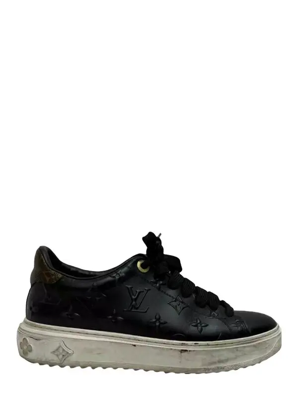 LOUIS VUITTON Leather Monogram Embossed Time Out Sneakers - Black