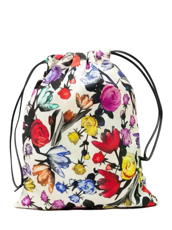 Prada Tessuto Floral Drawstring Pouch Clutch Bag - White