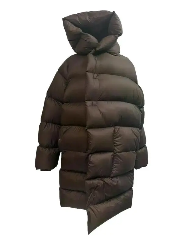 Rick Owens Quilted Asymmetric Hooded Coat - Brown