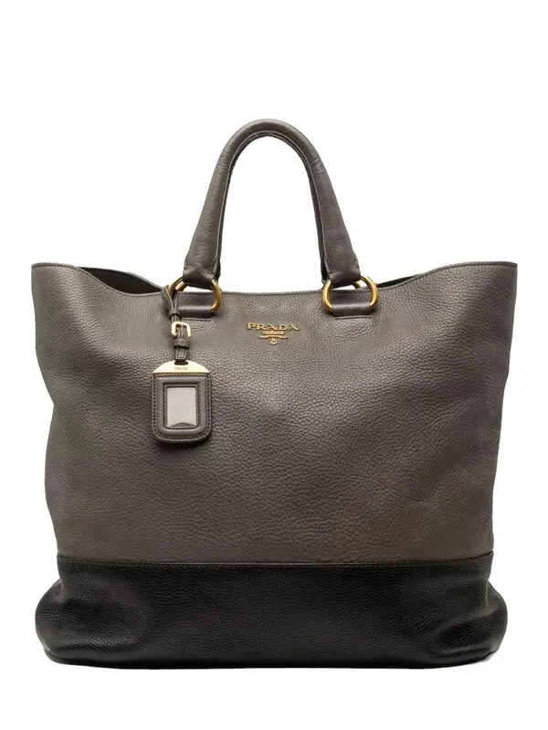 Prada Bicolor Vitello Daino Open Convertible Tote Satchel - Brown