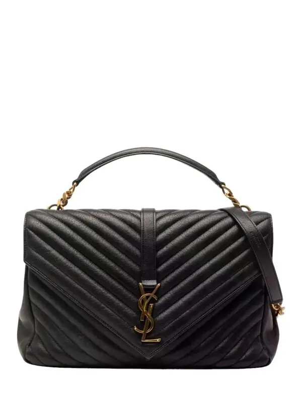 Saint Laurent Large Chevron Sheepskin Monogram College Satchel - Black
