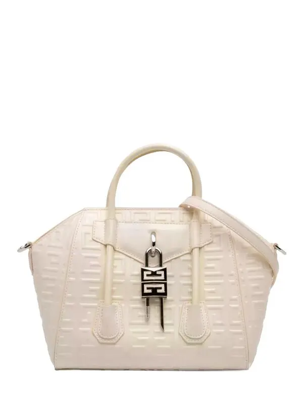 Givenchy 4g Antigona Lock Satchel In Embossed Calfskin - White