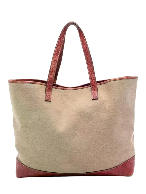 Gucci Canvas Tote Bag With Embossed Leather Trim - Neutrals