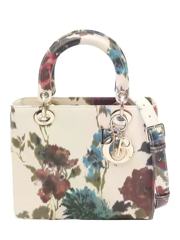 Dior Lady Floral Printed Leather Bag - White