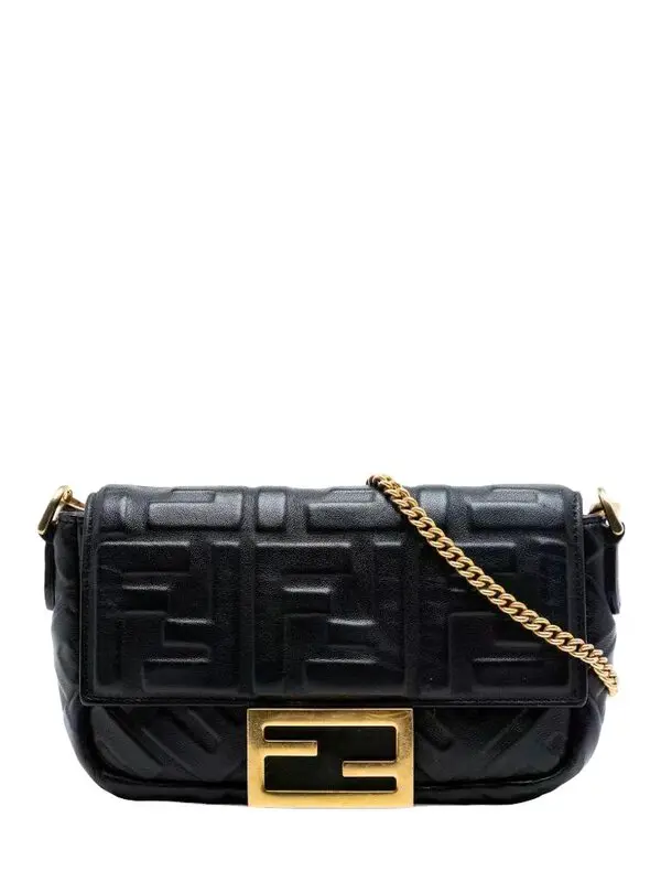 Fendi Mini Zucca Embossed Leather Baguette Satchel - Black