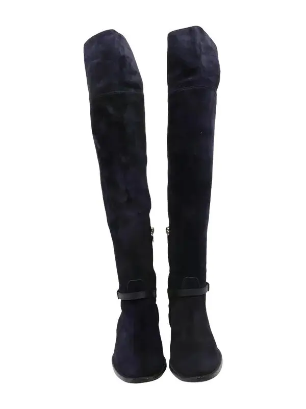 Burberry Suede Buckled Knee-high Boots - Blue