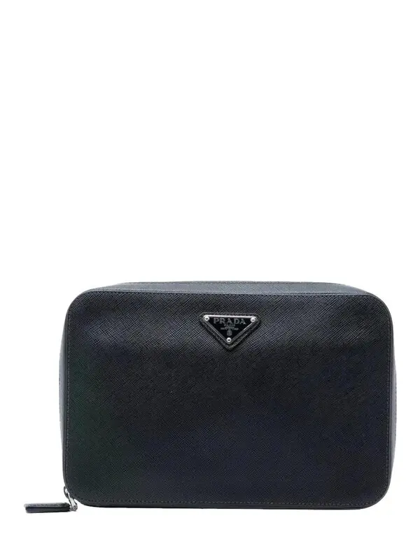 Prada Saffiano Leather Zip Around Clutch Bag - Black