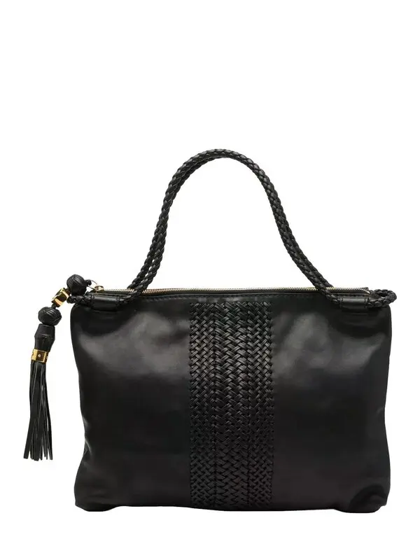 Gucci Leather Woven Detail Tote Bag - Black