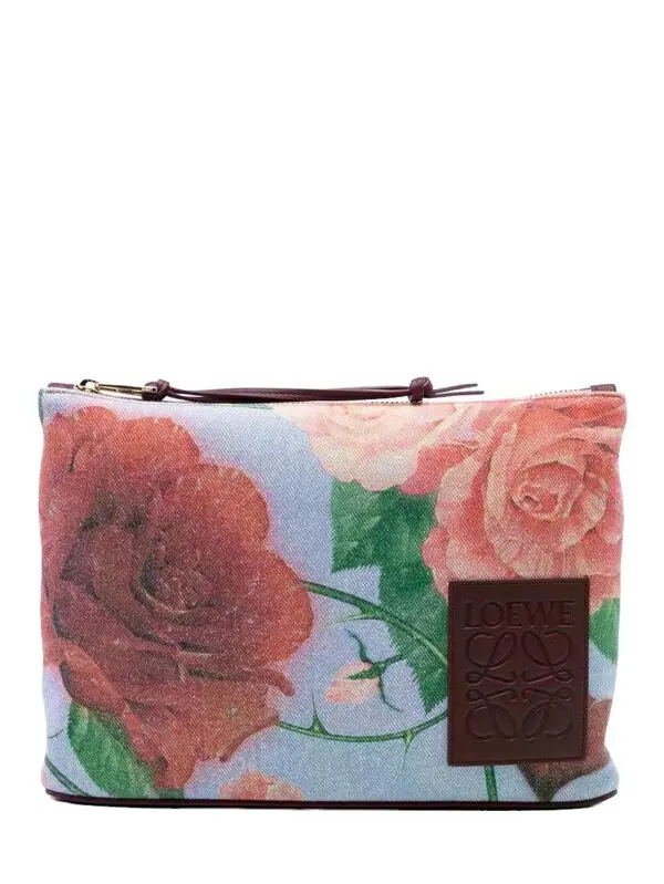 Loewe Rose Print Canvas Clutch - Blue