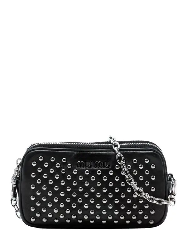 Miu Miu Studded Leather Crossbody Bag - Black
