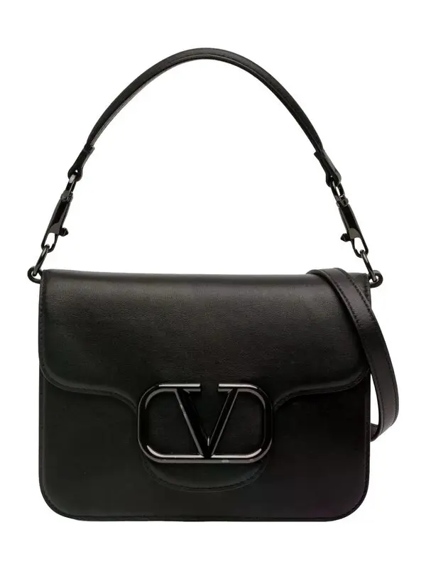 Valentino Garavani Calfskin Logo Flap Satchel - Black