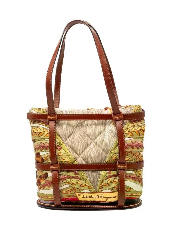 FERRAGAMO Quilted Nylon And Leather Jungle Safari Bucket Bag - Brown