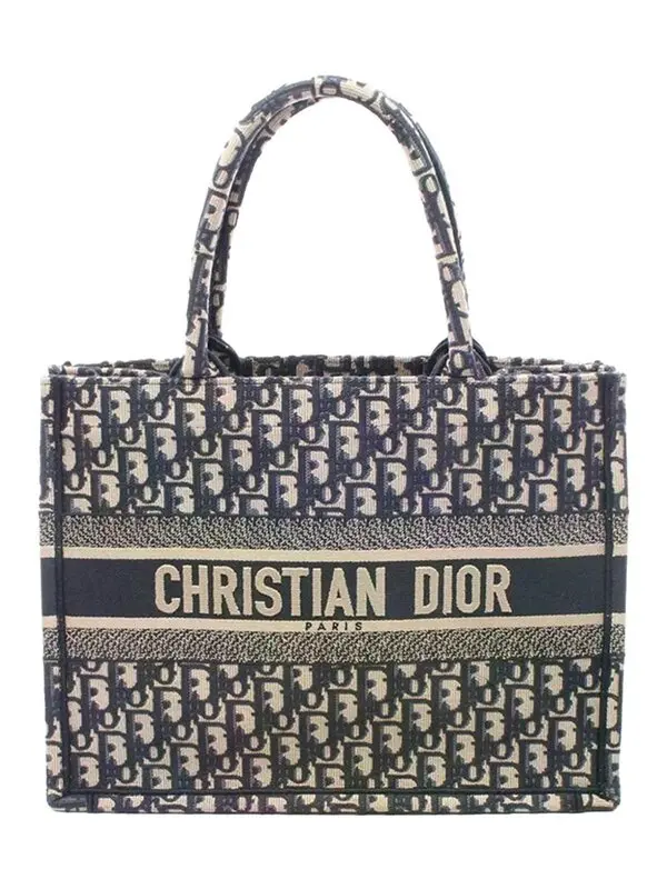 Dior Oblique Embroidered Canvas Book Tote Bag - Blue