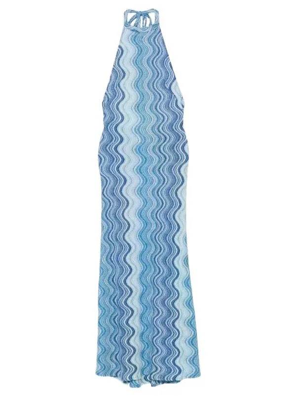 MC2 SAINT BARTH Zigzag-knit Halterneck Maxi Dress - Blue