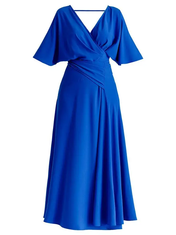 PAISIE Flared Sleeve Maxi Wrap Dress - Blue