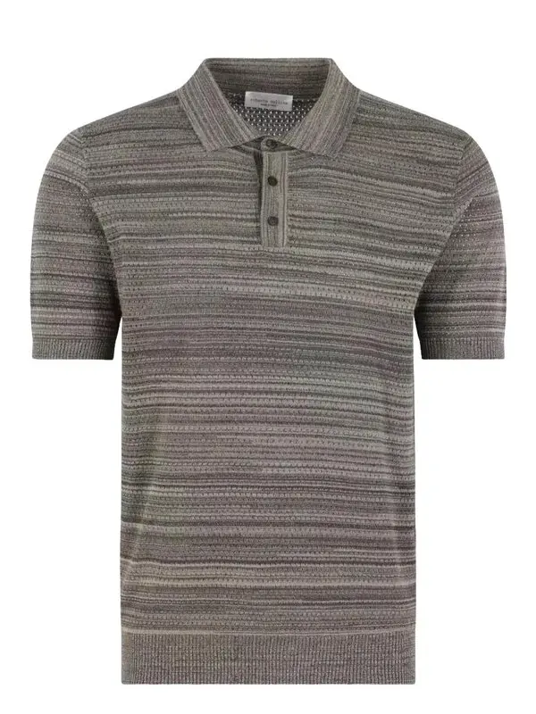 ROBERTO COLLINA Pointelle-knit Striped Polo Shirt - Grey