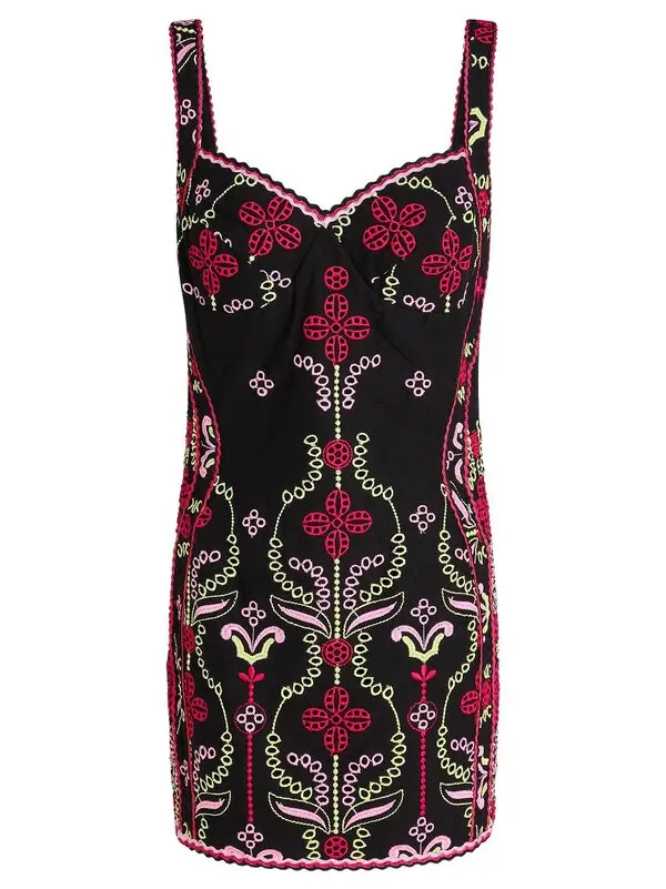 Charo Ruiz Ibiza Carole Embroidered Cotton-blend Mini Dress - Black