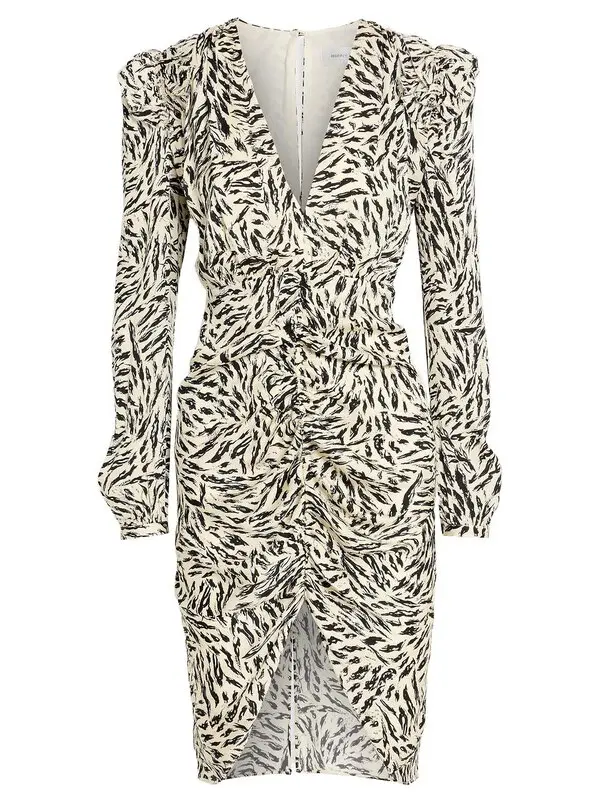 Ronny Kobo Amara Ruched Printed Silk-blend Crepe De Chine Dress - White