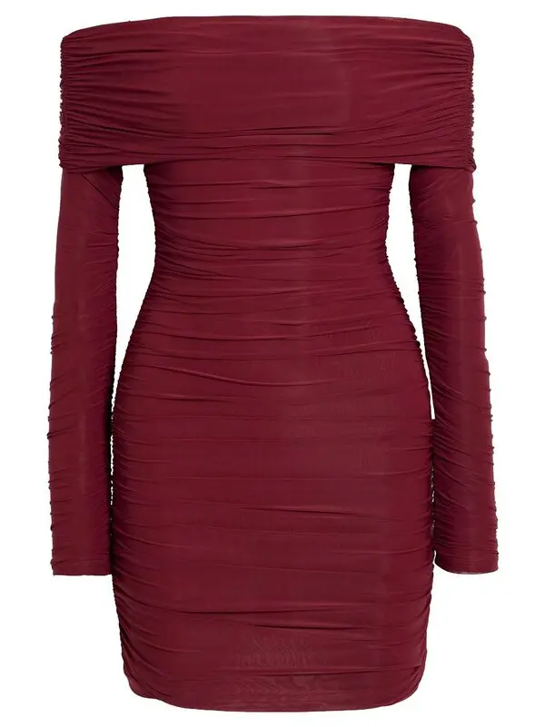 Ronny Kobo Off-the-shoulder Ruched Jersey Mini Dress - Claret