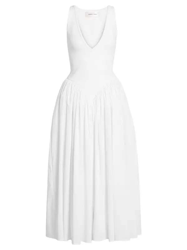 Ronny Kobo Sirinda Stretch Knit Paneled Poplin Midi Dress - White