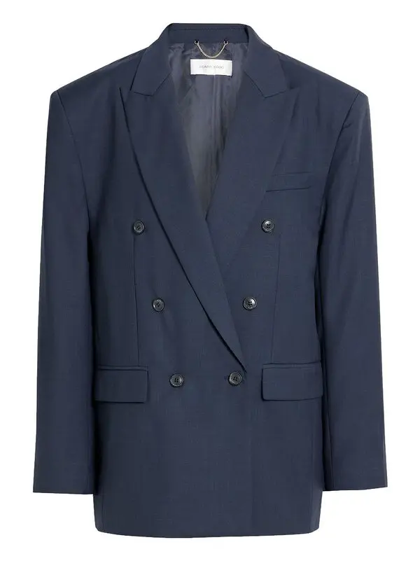 Ronny Kobo 1988 Double-breasted Wool-blend Blazer - Navy
