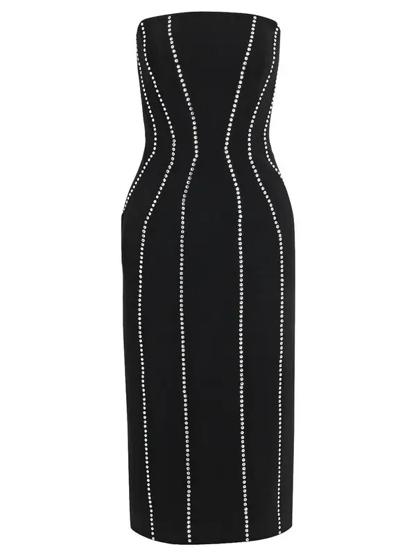 Jenny Packham Verity Strapless Crystal Embellished Crepe Midi Dress - Black