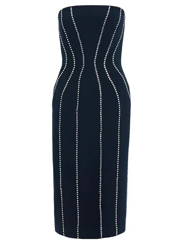 Jenny Packham Verity Strapless Crystal Embellished Crepe Midi Dress - Midnight Blue