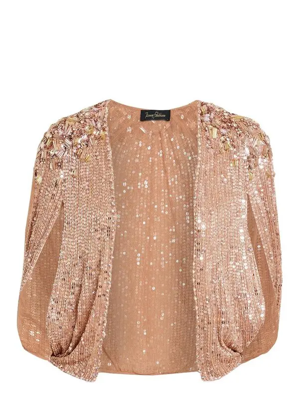Jenny Packham Mina Embellished Tulle Bolero - Rose Gold