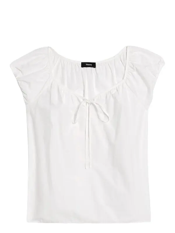 Theory Tie-detailed Cotton-blend Poplin Top - White