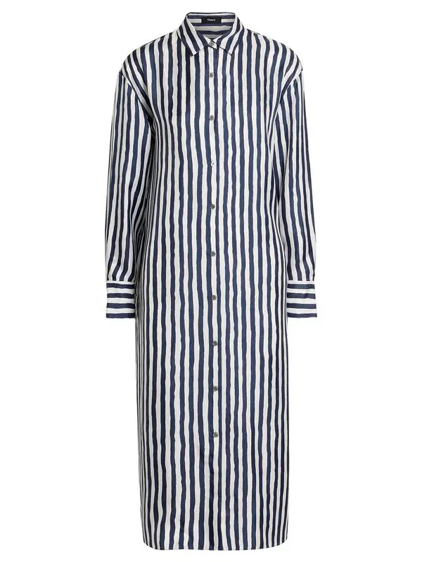 Theory Striped Silk-twill Midi Shirt Dress - Navy