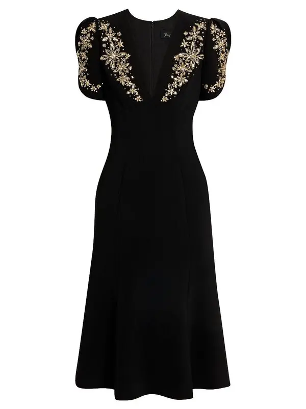 Jenny Packham Embellished Crepe Midi Dress - Black
