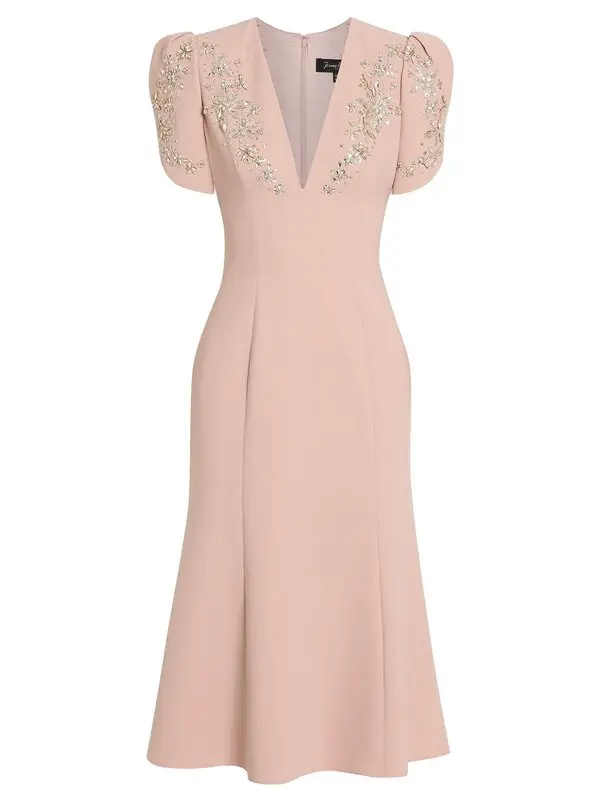 Jenny Packham Embellished Crepe Midi Dress - Blush