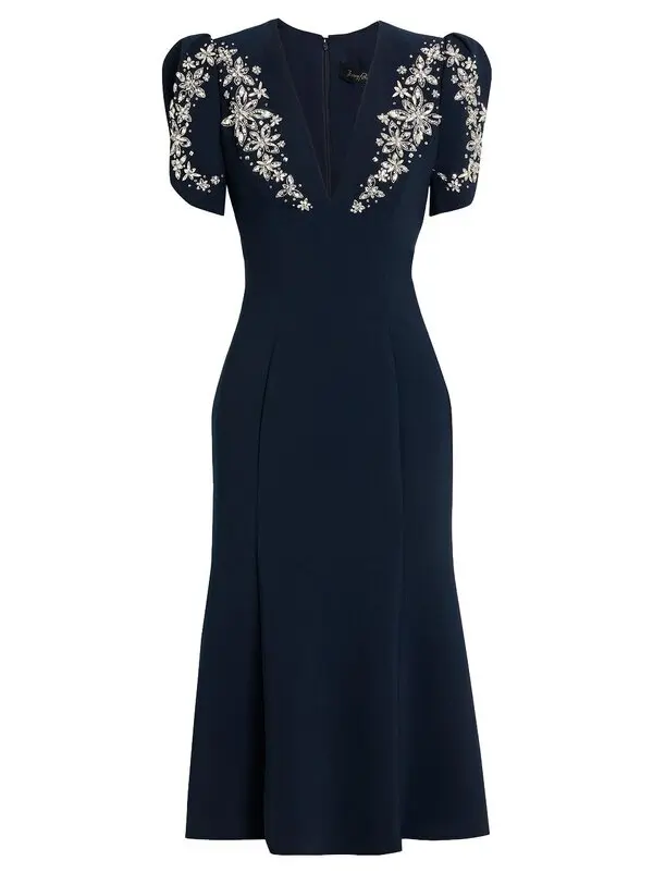 Jenny Packham Embellished Crepe Midi Dress - Midnight Blue