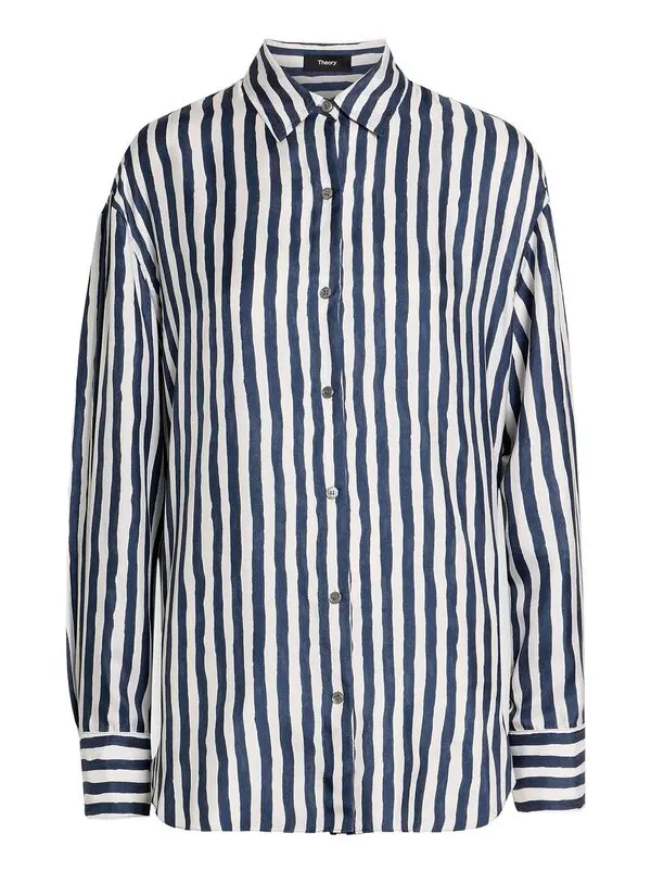 Theory Striped Silk-twill Shirt - Navy