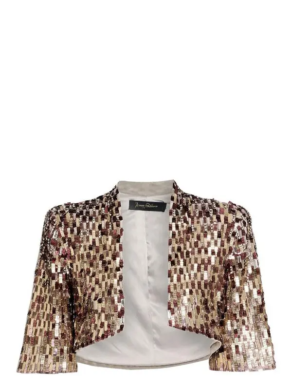 Jenny Packham Cristobel Cropped Embellished Tulle Jacket - Brass