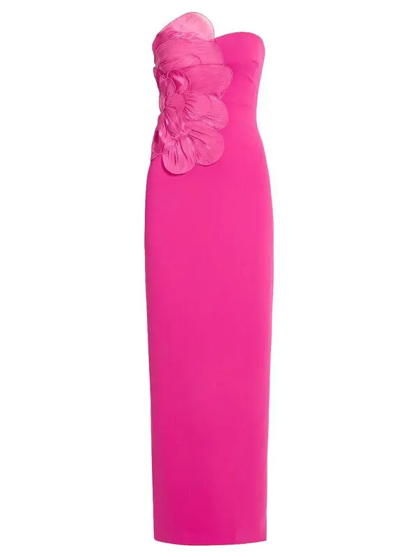 Badgley Mischka Strapless Floral Appliqué Gown - Fuchsia